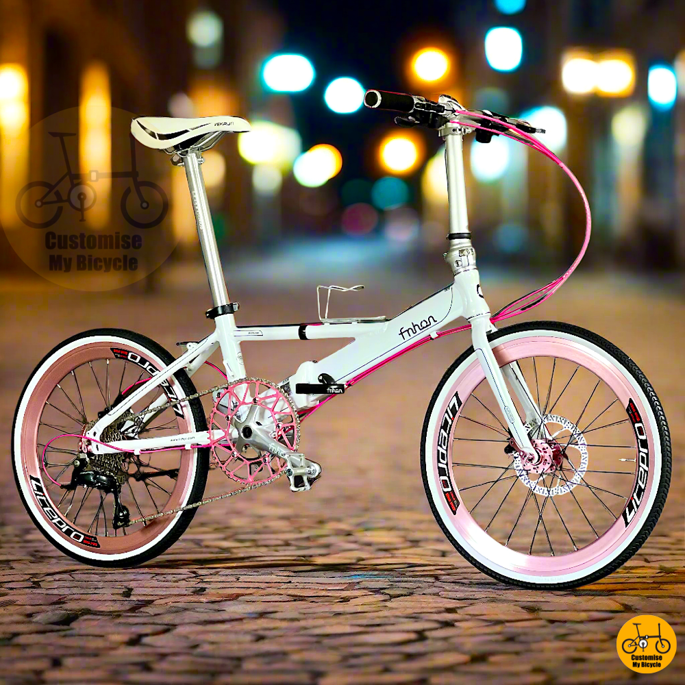Fnhon Monsoon 22-inch folding bike with white wall tyres and Shimano 9 ...