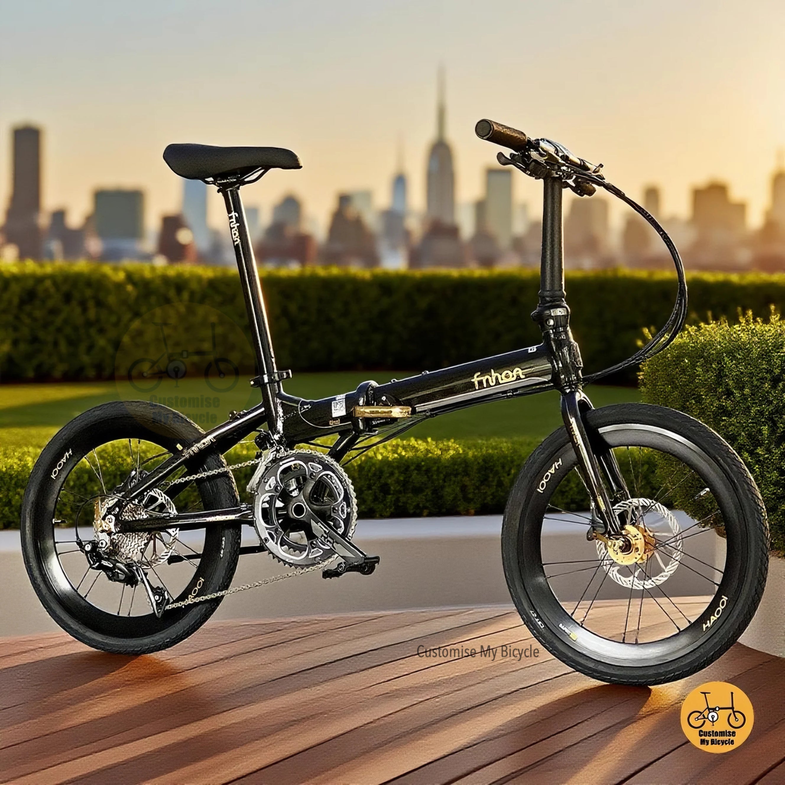 Fnhon Blast Black Gold 20-inch folding bike side view with Shimano 105 ...