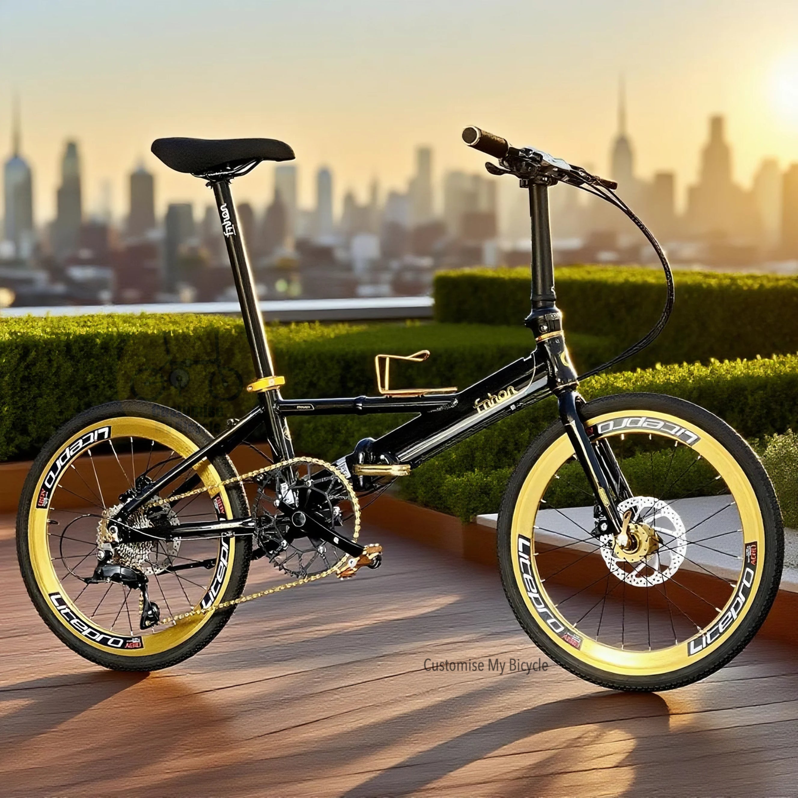 Fnhon Monsoon 22 Inch Black Gold Folding Bike with Lightweight ...