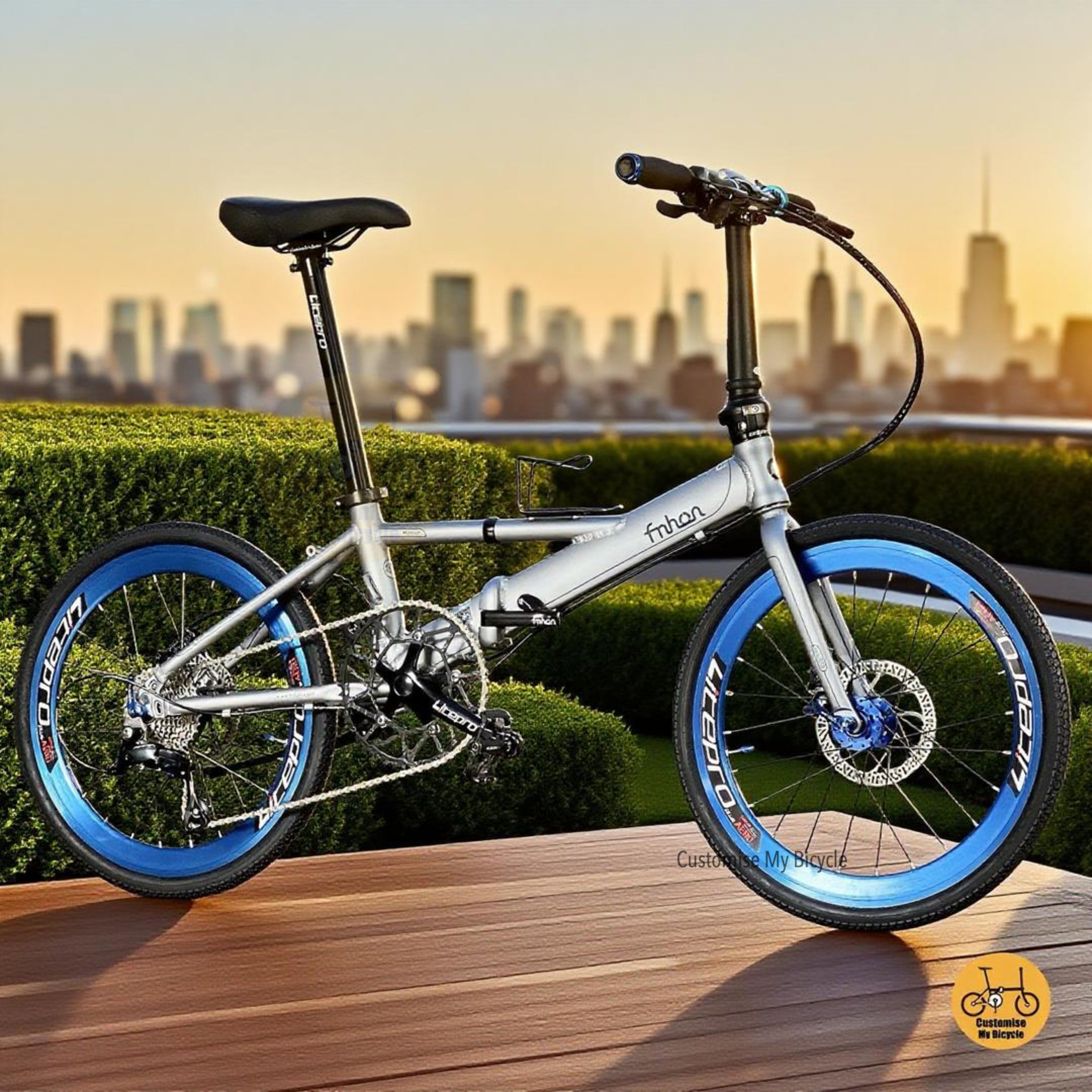 Fnhon Monsoon 22 inch folding bike in battleship grey with blue accents ...
