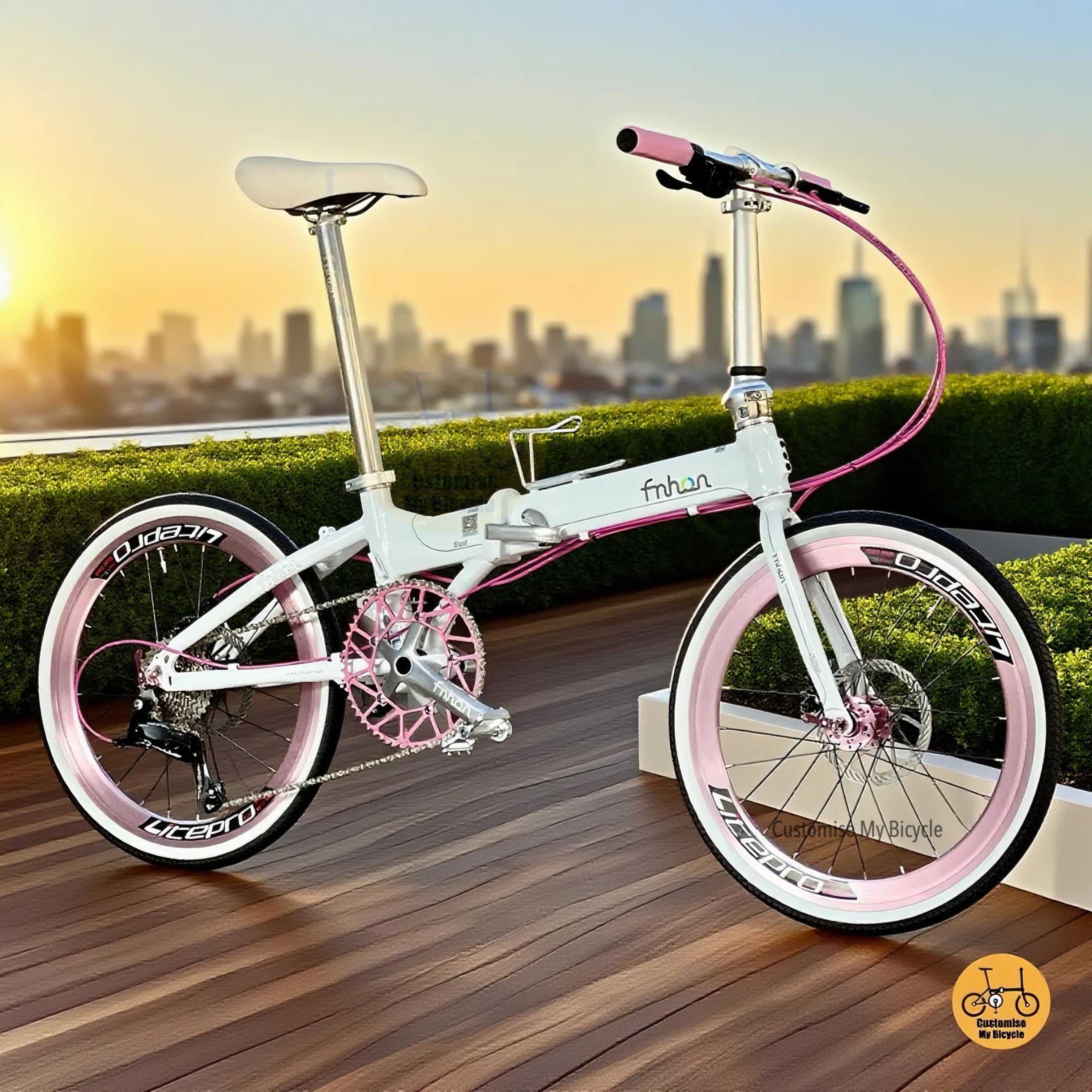 Fnhon Blast 22 inch Snow White Pink folding bike with Shimano 9 speeds ...